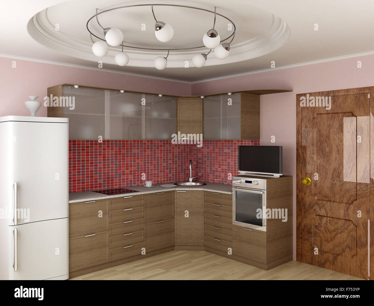 Interior of modern kitchen. 3D image Stock Photo - Alamy