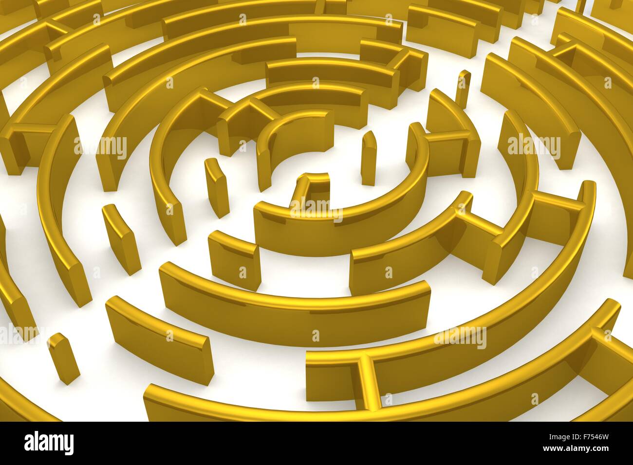 The gold labyrinth with reflection. 3D image Stock Photo - Alamy