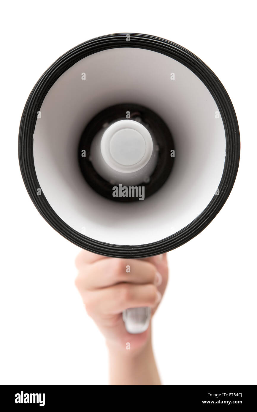 Hand holding megaphone microphone hi-res stock photography and images ...