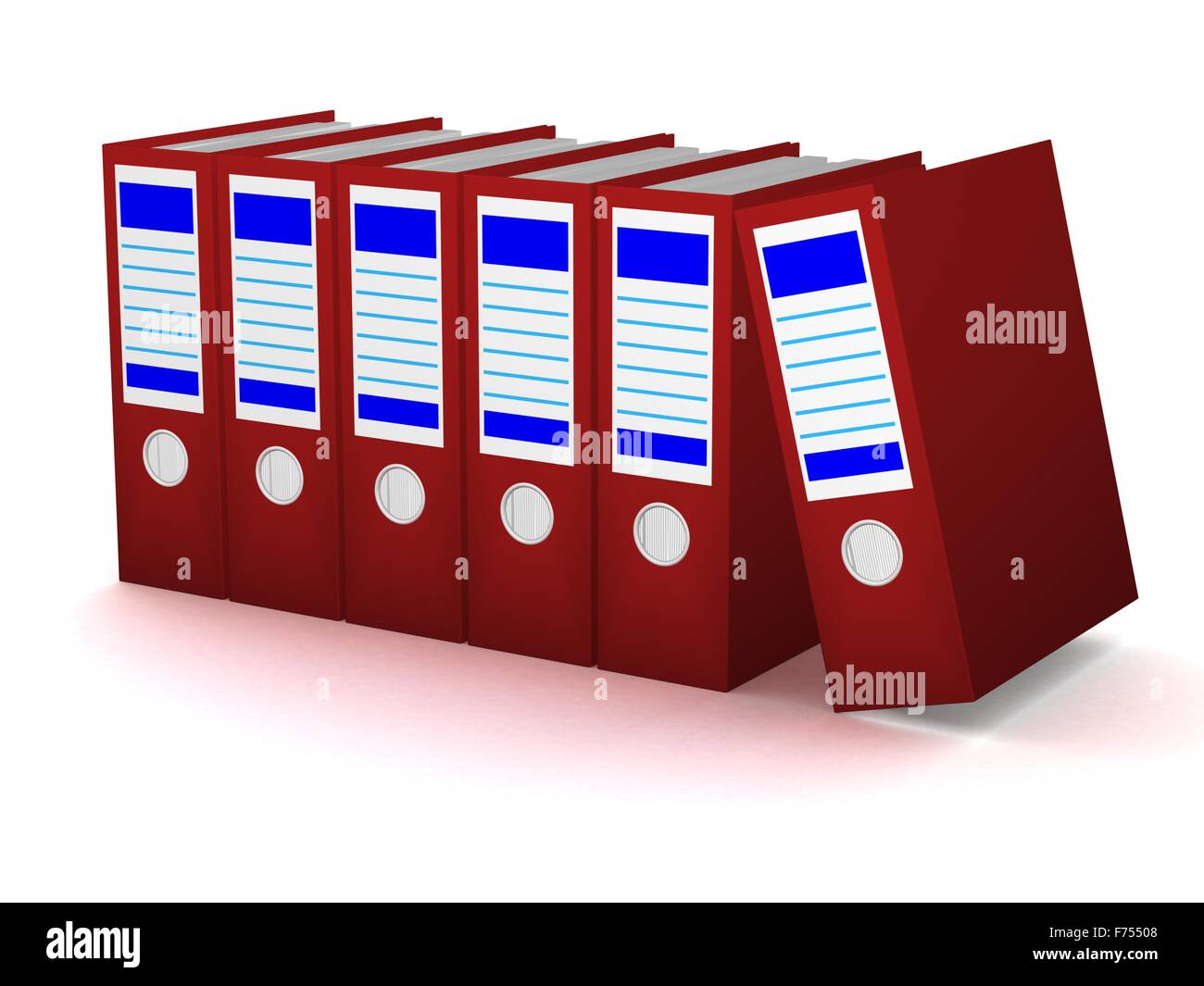 Row of red folders with documents on a white background Stock Photo - Alamy