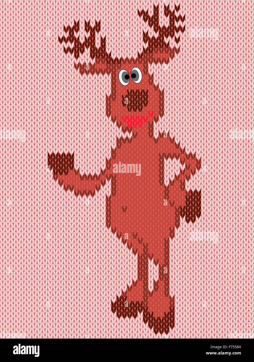 Knitting pattern with Christmas Reindeer, vector illustration Stock ...