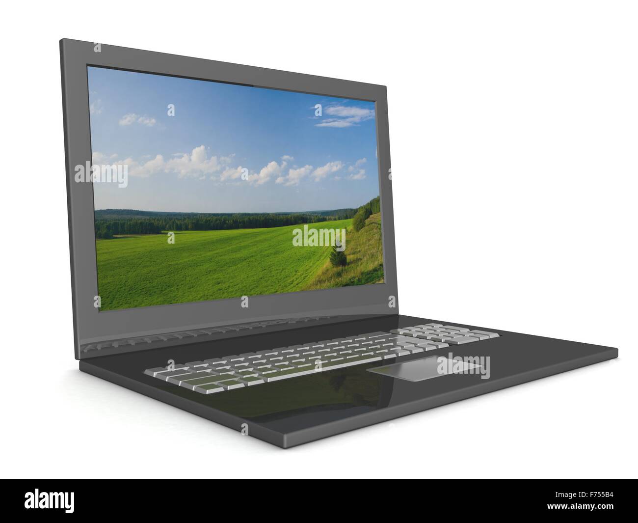 Open laptop with a landscape. 3D image Stock Photo - Alamy
