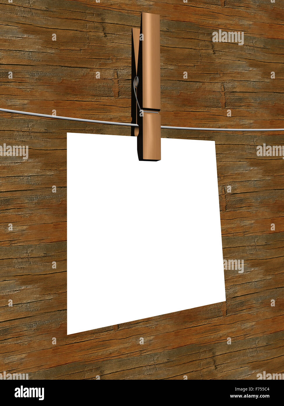 One sheet of a paper hanging on a cord. 3D image Stock Photo - Alamy