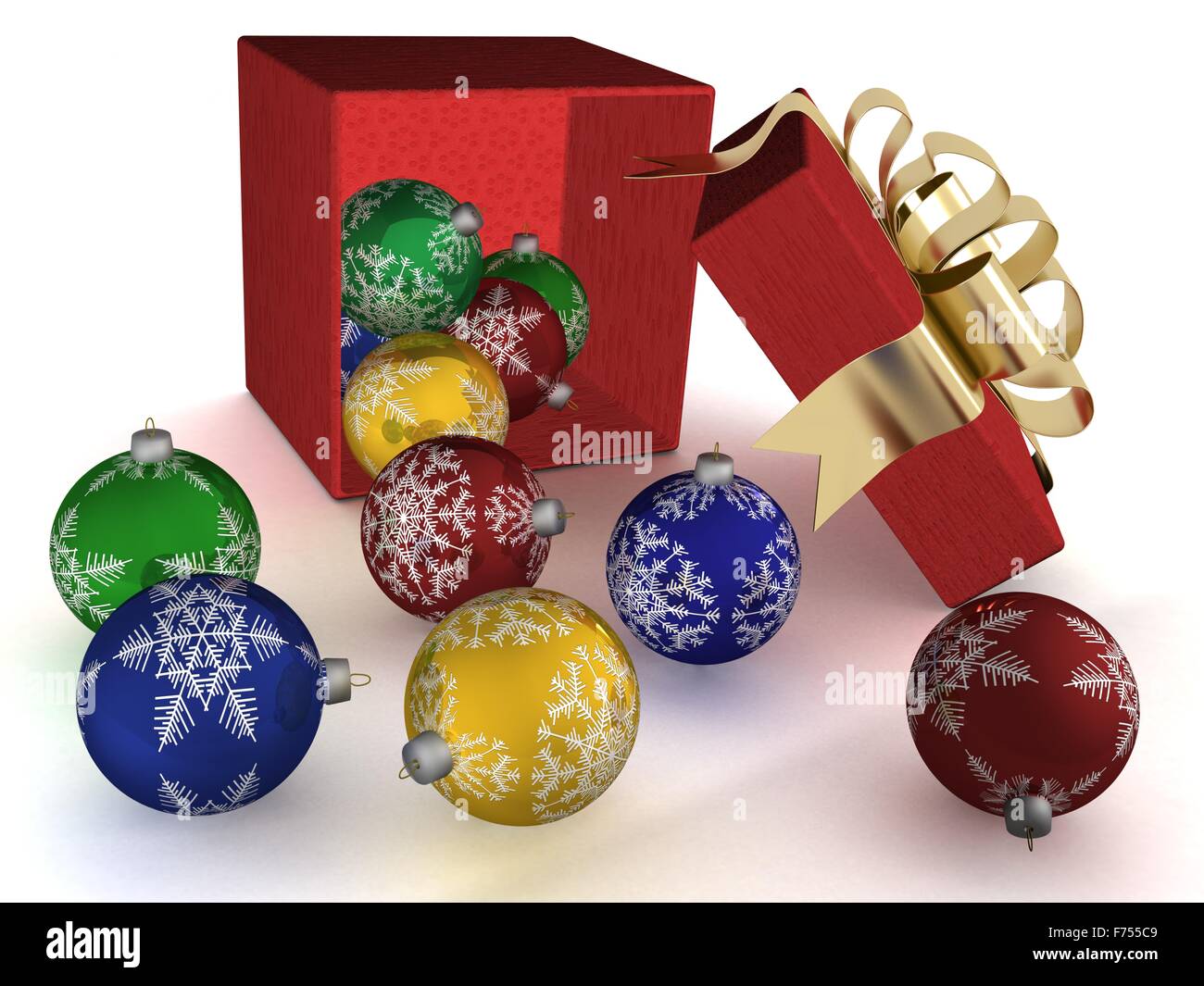 Gift box and christmas spheres. 3D image Stock Photo - Alamy