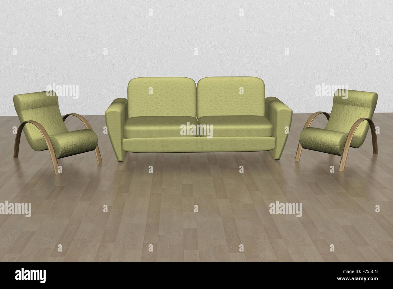 Two armchairs and sofa. An interior. 3D image Stock Photo - Alamy