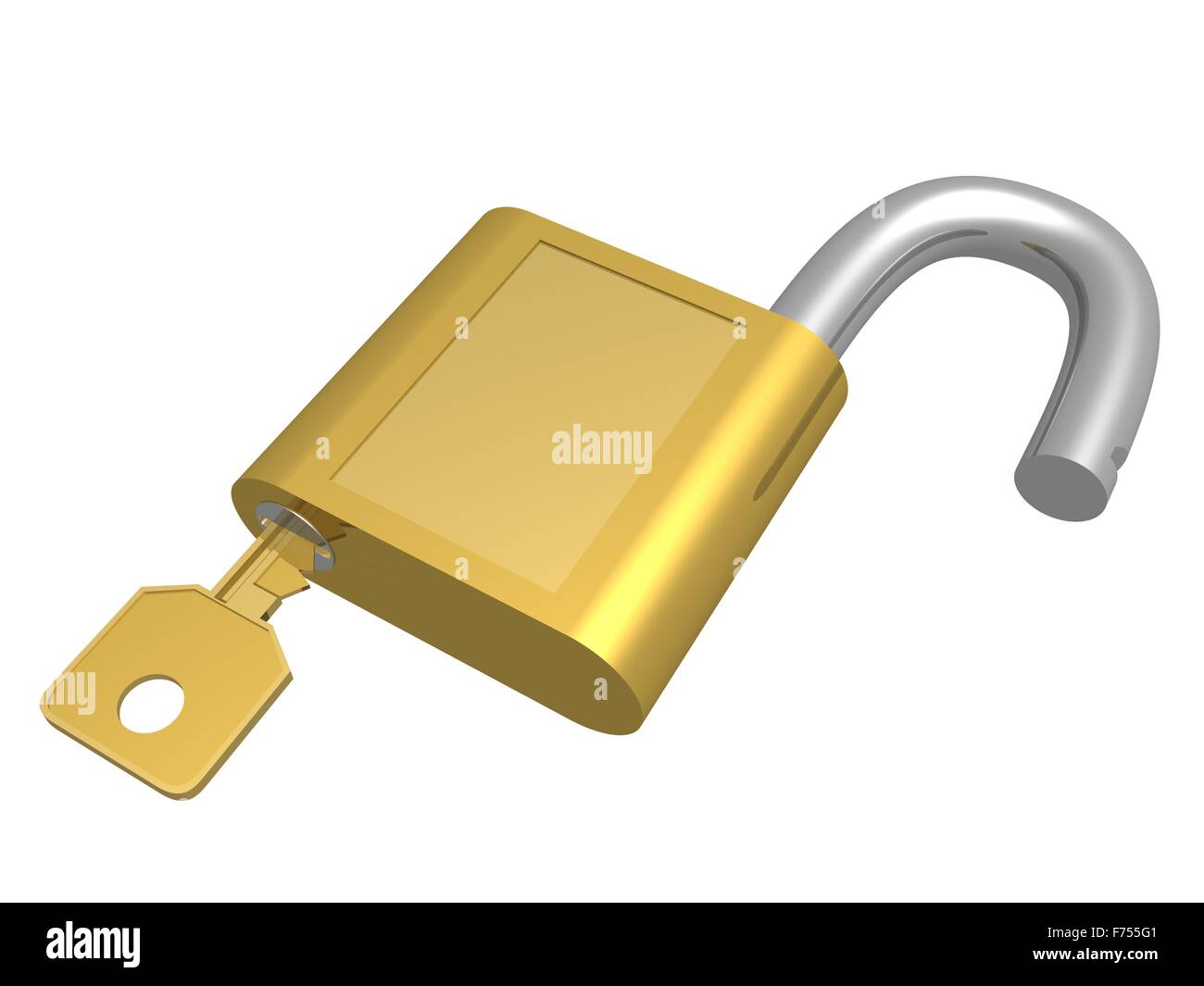 The open lock with key. 3D object Stock Photo - Alamy