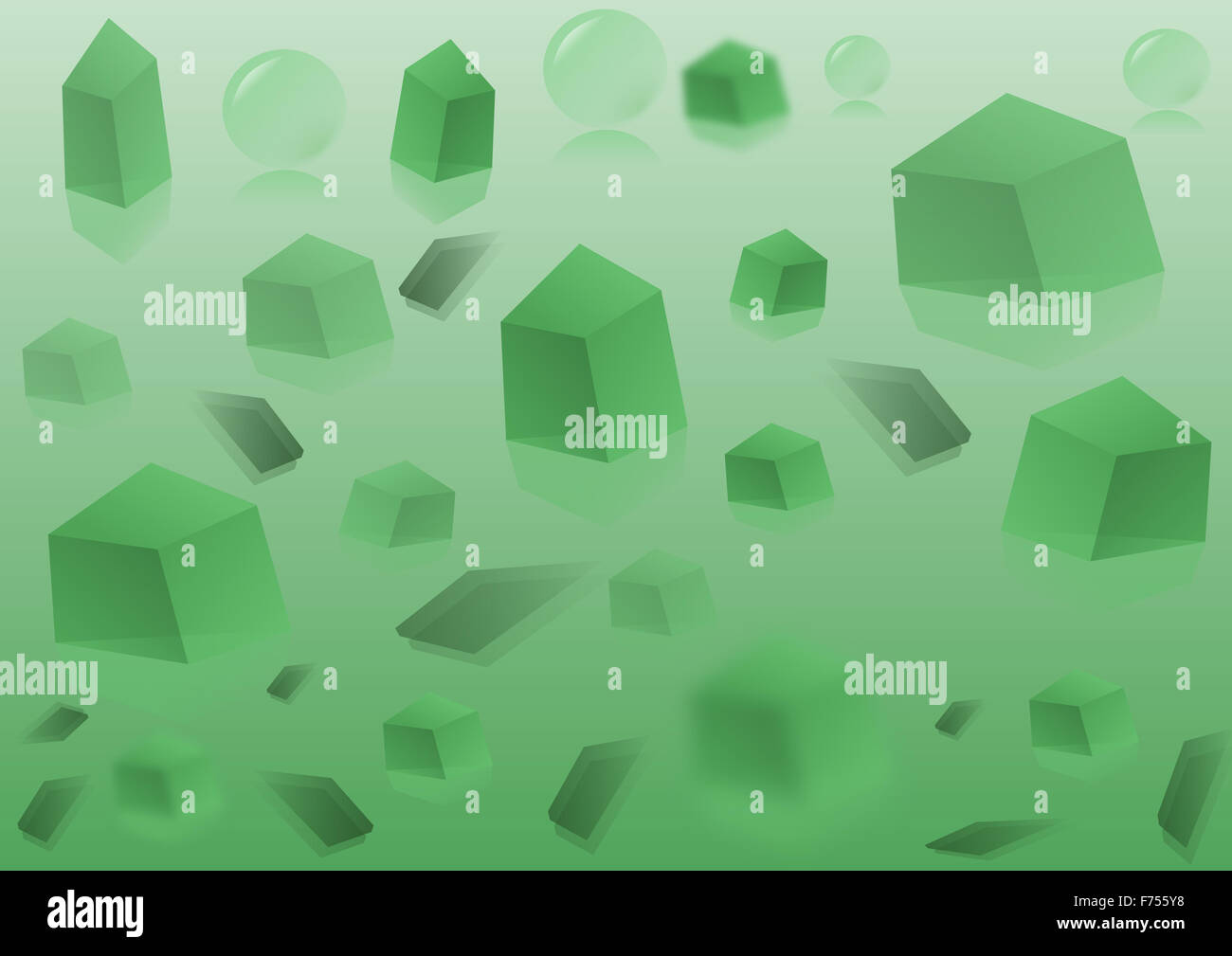 Green Fantasy Abstract Illustration with flying objects Stock Photo - Alamy