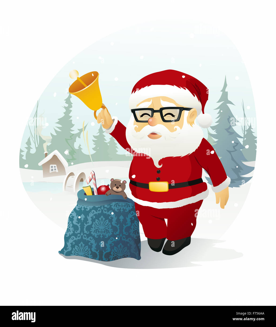 The illustration of the Santa Claus with a Bell and Bag full of ...