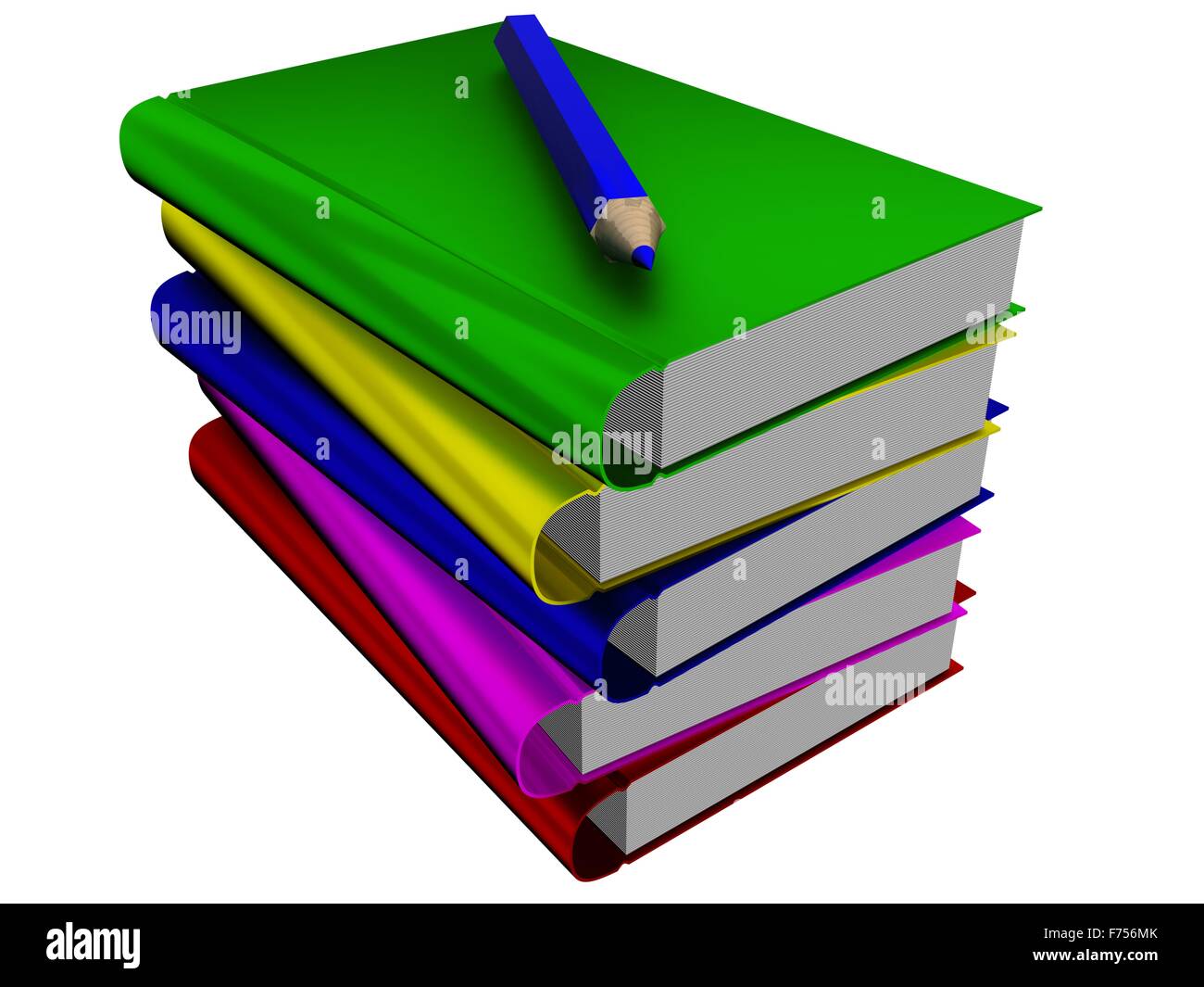 Pile of books and pencil. 3D the isolated image Stock Photo - Alamy