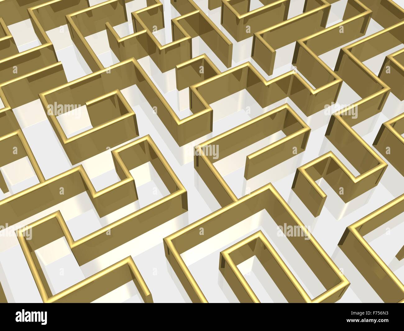 The gold labyrinth with reflection. 3D image Stock Photo - Alamy