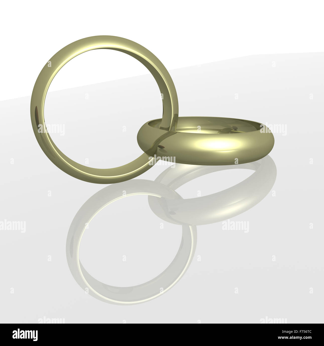 Two wedding rings with reflection. the 3D image Stock Photo - Alamy