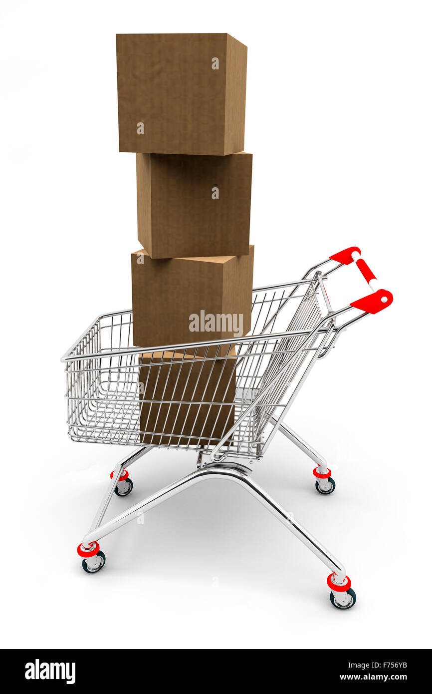 Shopping Cart Full of Boxes Stock Photo - Alamy