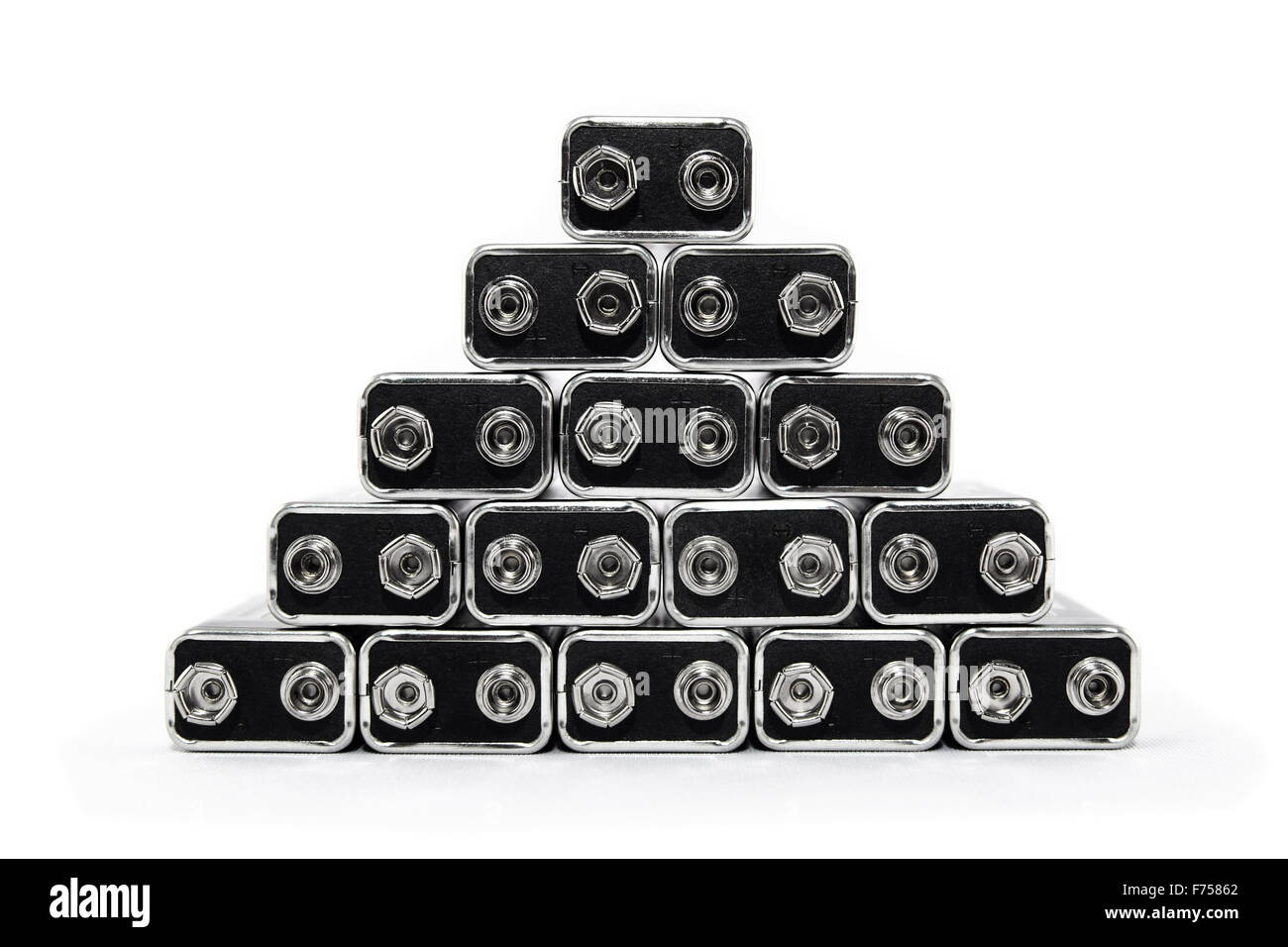 Nine volt batteries forming a pyramid Stock Photo - Alamy