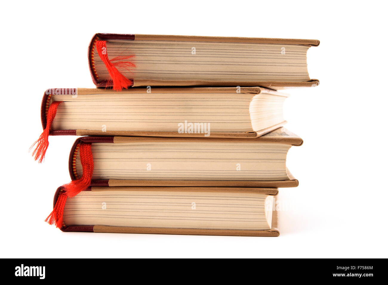 Books with bookmarks on white background Stock Photo - Alamy