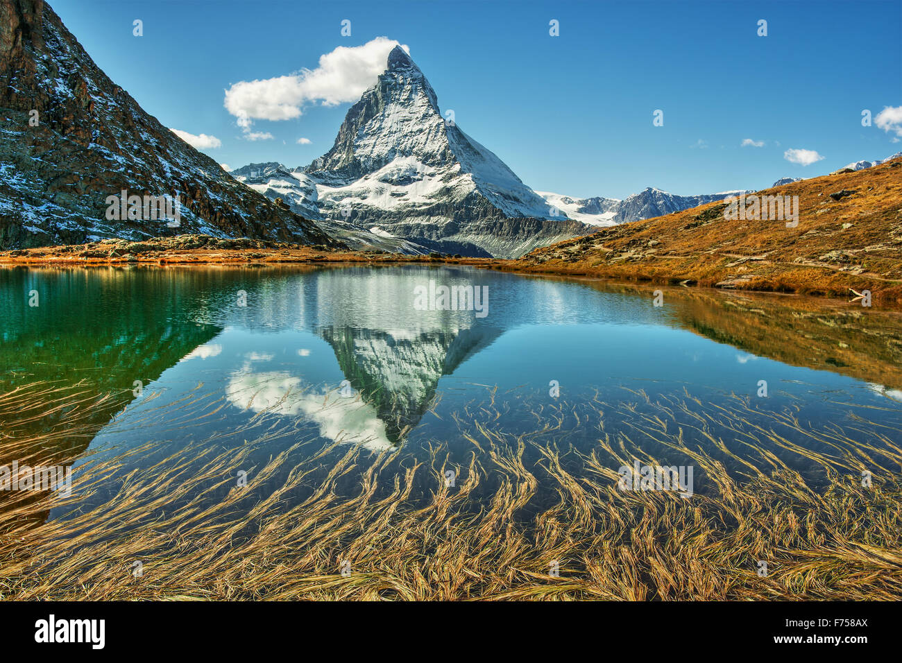 September 2015, the mountain Matterhorn in Zermatt (Switzerland) with ...