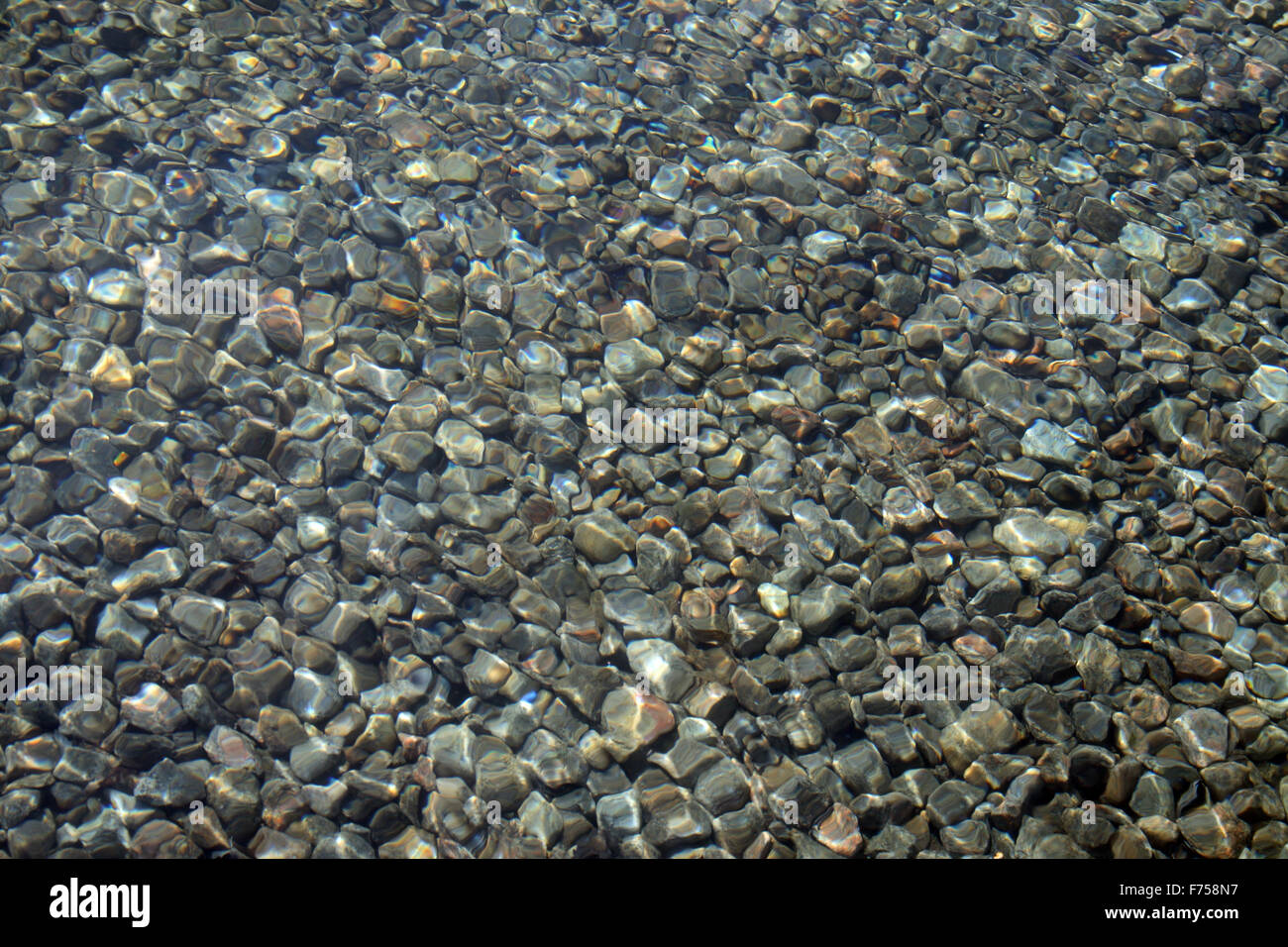 Pebbly bottom seen through transparent water Stock Photo - Alamy