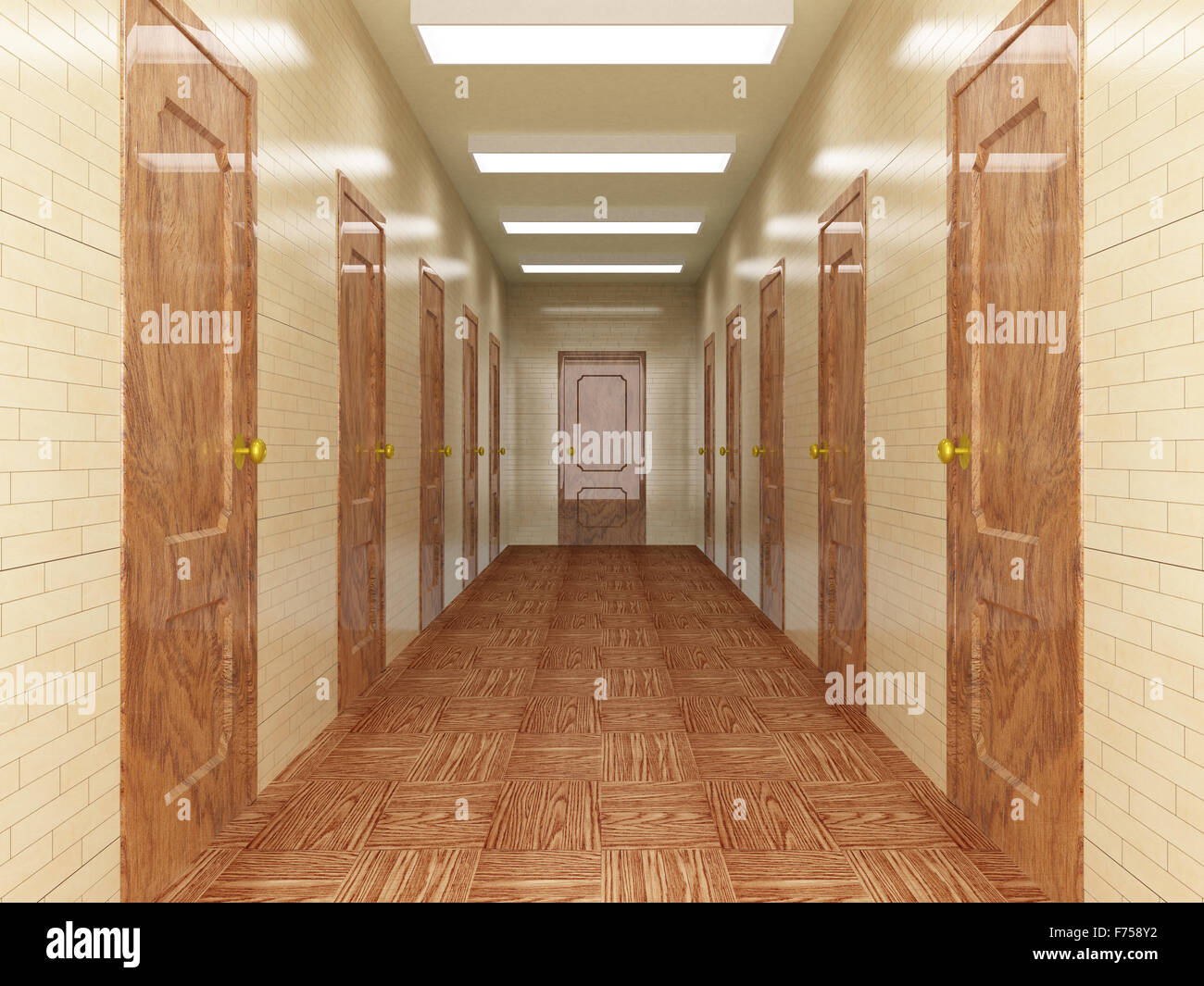 Corridor with a number of doors. 3D image Stock Photo - Alamy