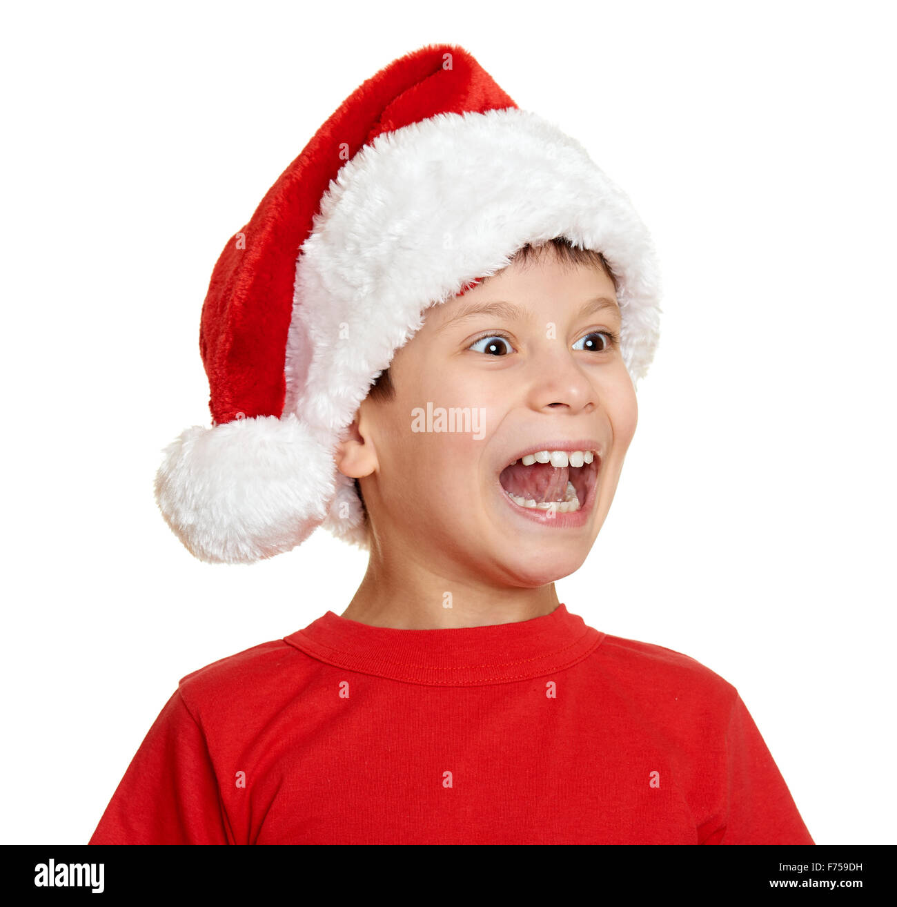 boy in santa helper hat portrait - winter holiday christmas concept ...