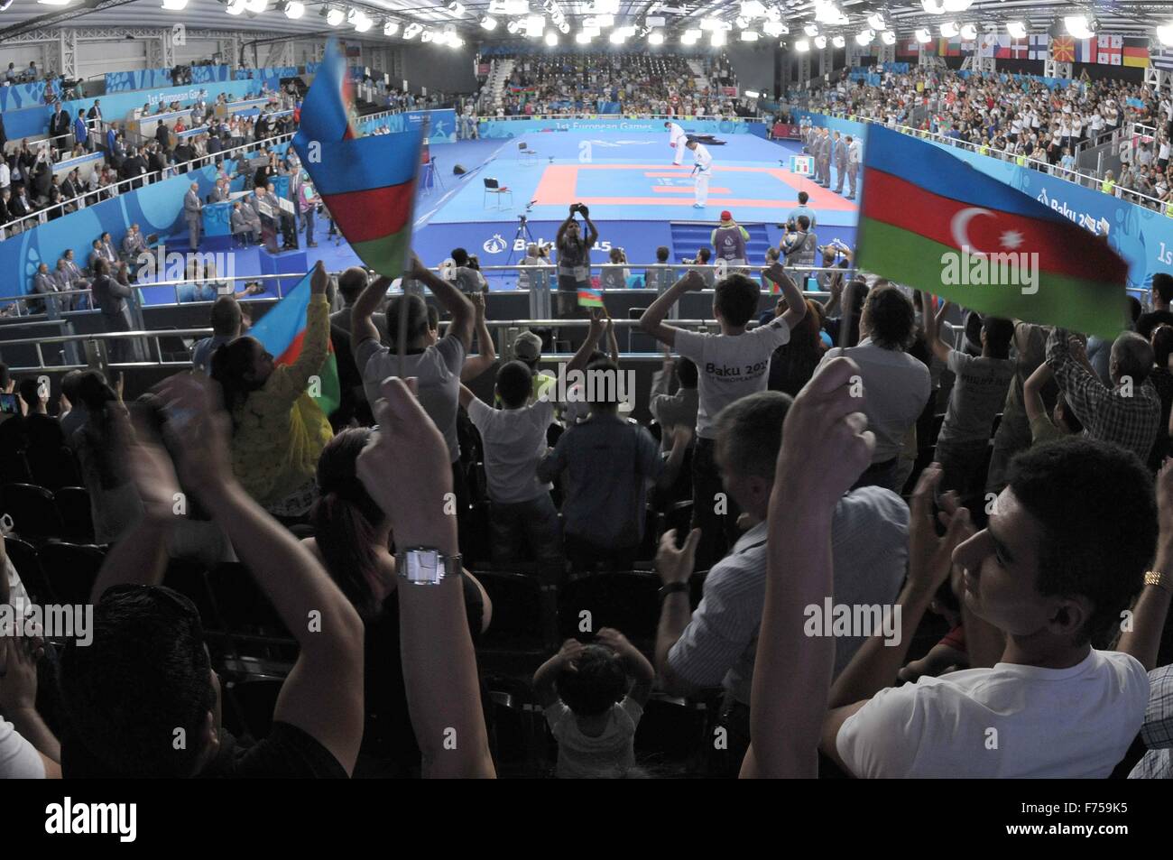 The fans celebrate. Karate. Crystal Hall 3. Baku. Azerbaijan. Baku2015 ...