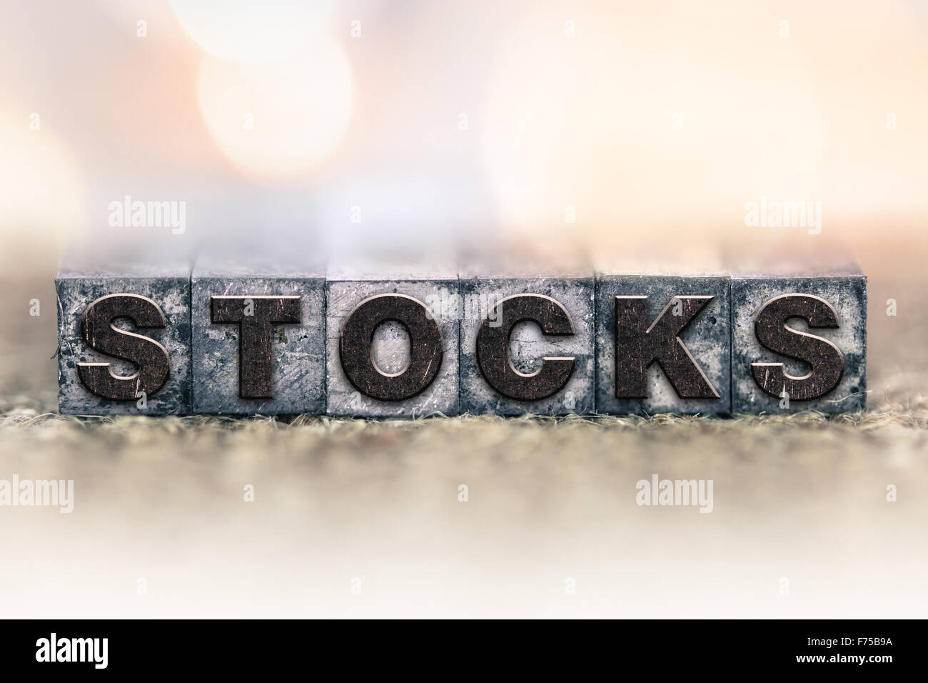 The word "STOCKS" written in vintage ink stained letterpress type Stock ...