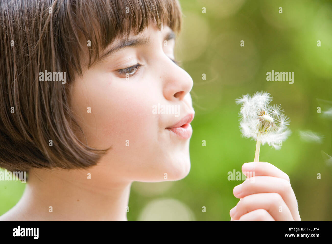 girl blowing a dandelion Stock Photo - Alamy