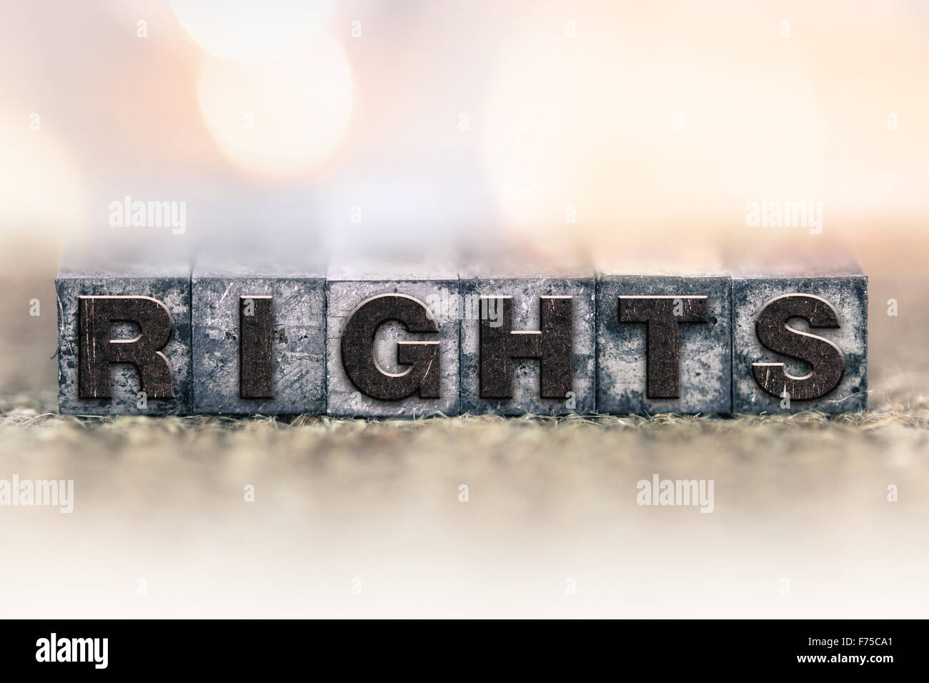 The word "RIGHTS" written in vintage ink stained letterpress type Stock ...