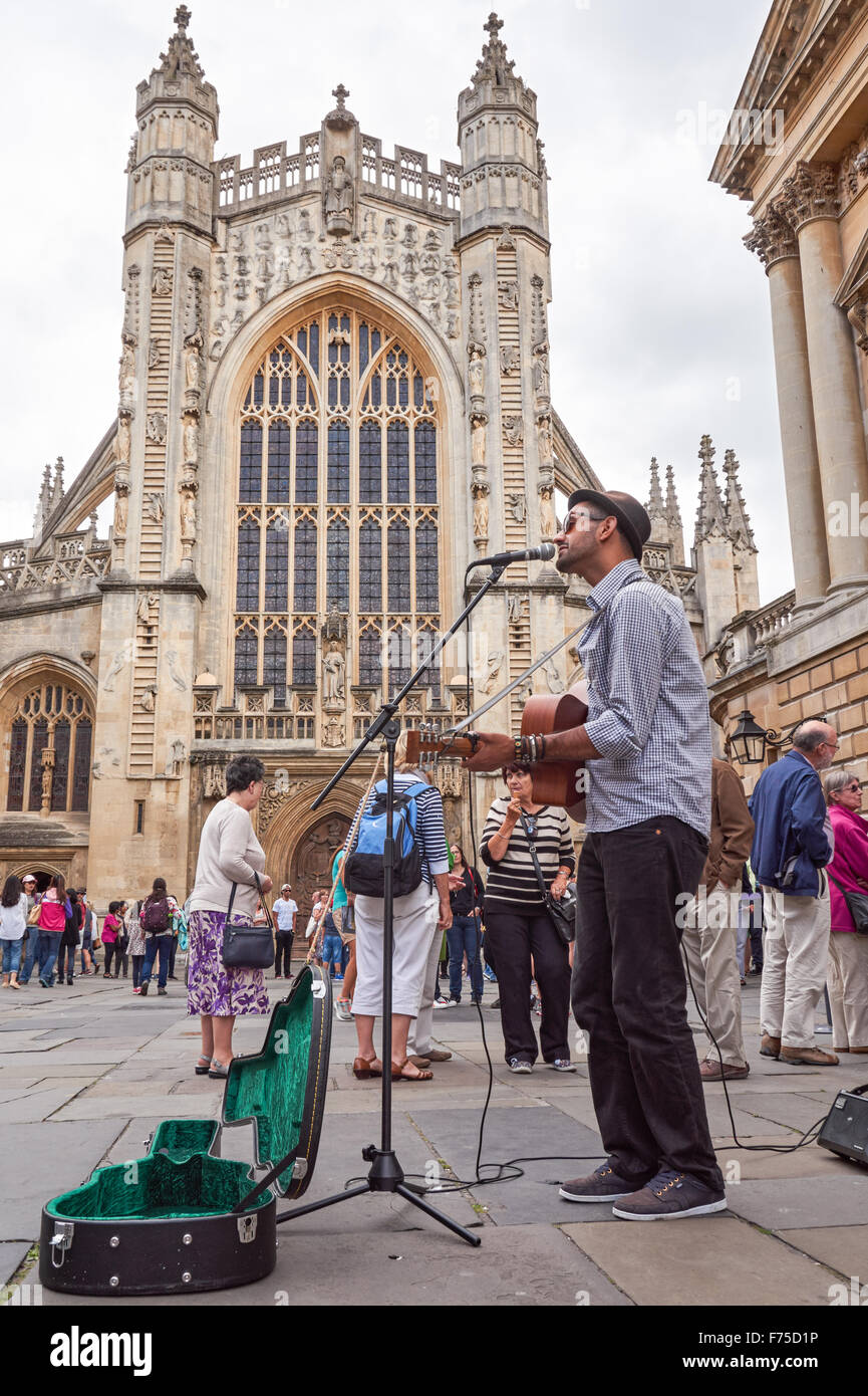 Busker in front of Bath Abbey in Bath, Somerset England United Kingdom ...