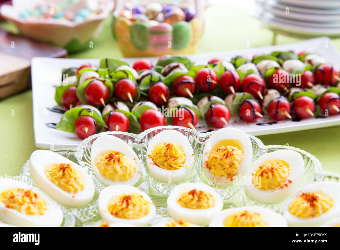 beautiful Easter appetizer food table for snacks before the big Easter ...