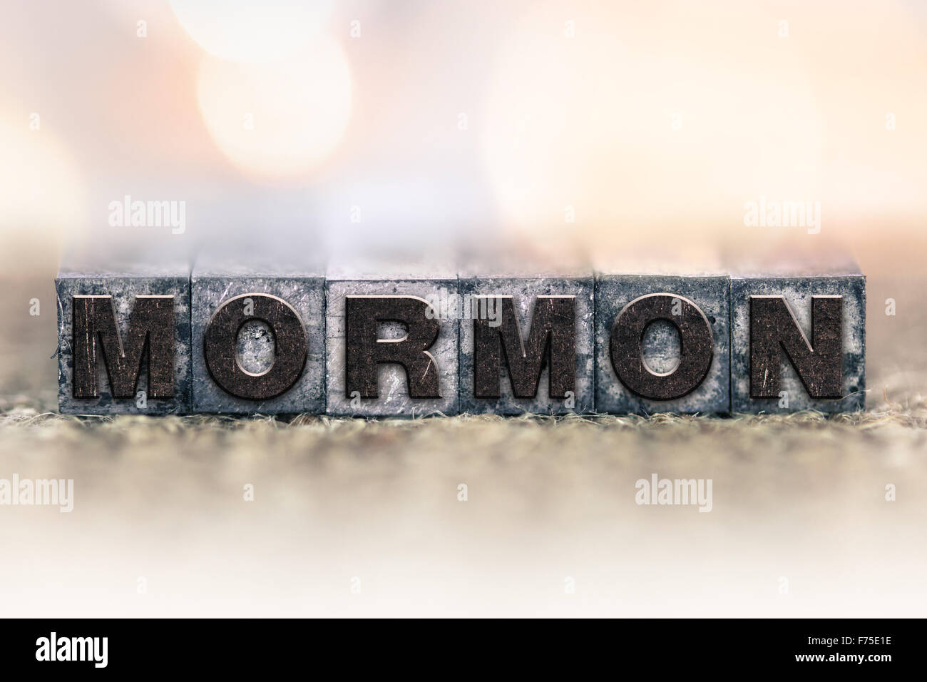 The word "MORMON" written in vintage ink stained letterpress type Stock ...