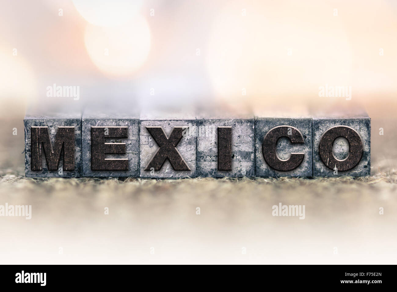 The word "MEXICO" written in vintage ink stained letterpress type Stock ...
