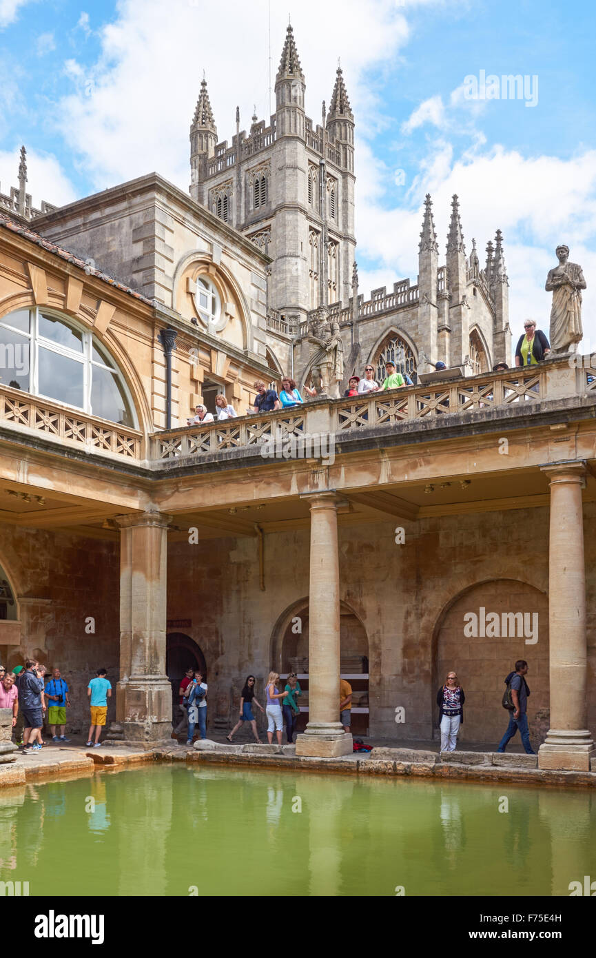 The Roman Baths with the Bath Abbey in the background, Bath Somerset ...