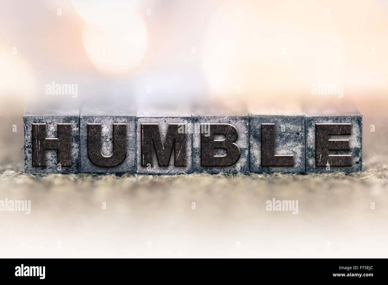 The word "HUMBLE" written in vintage ink stained letterpress type Stock ...