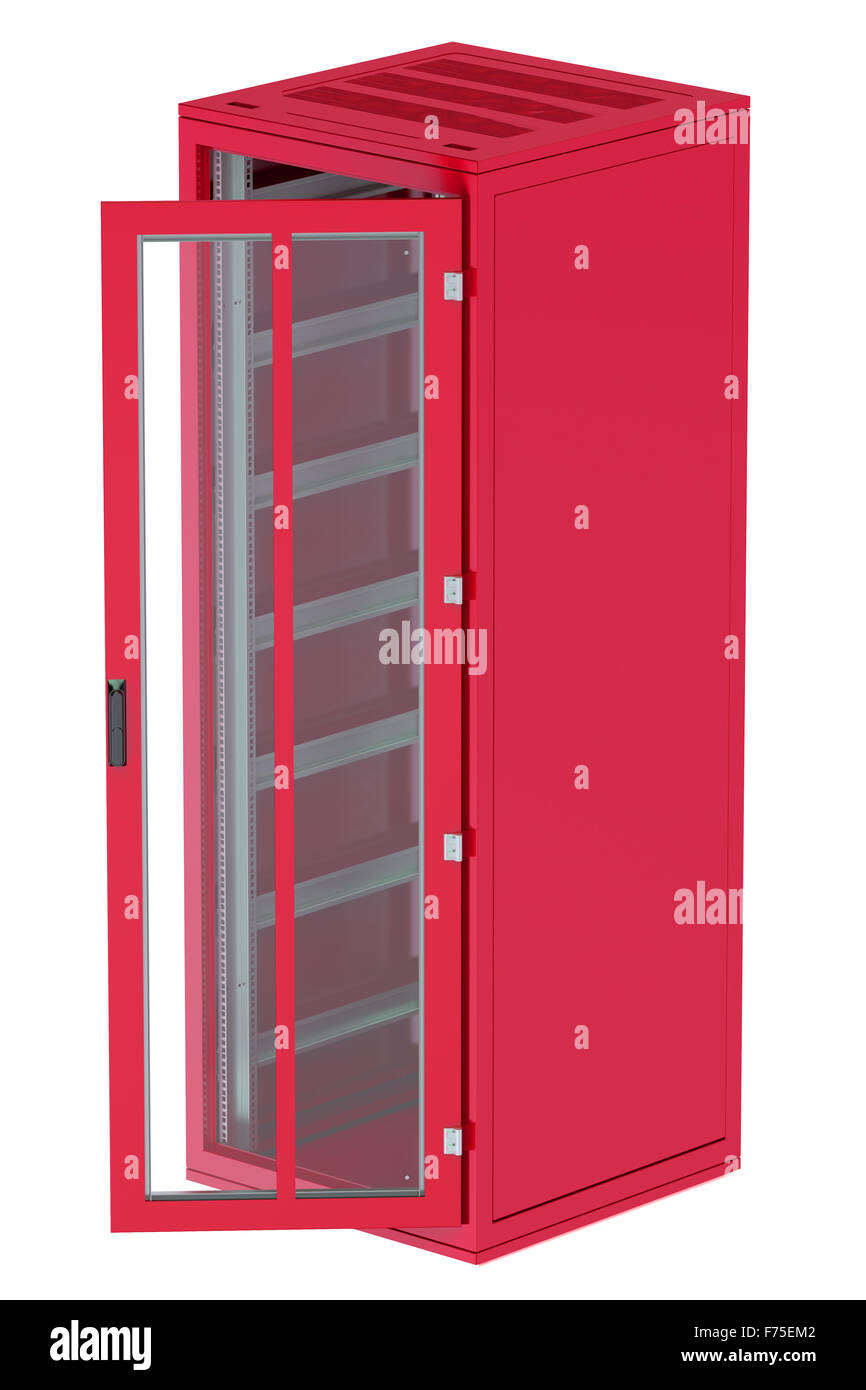 Red Server rack isolated on white background Stock Photo - Alamy