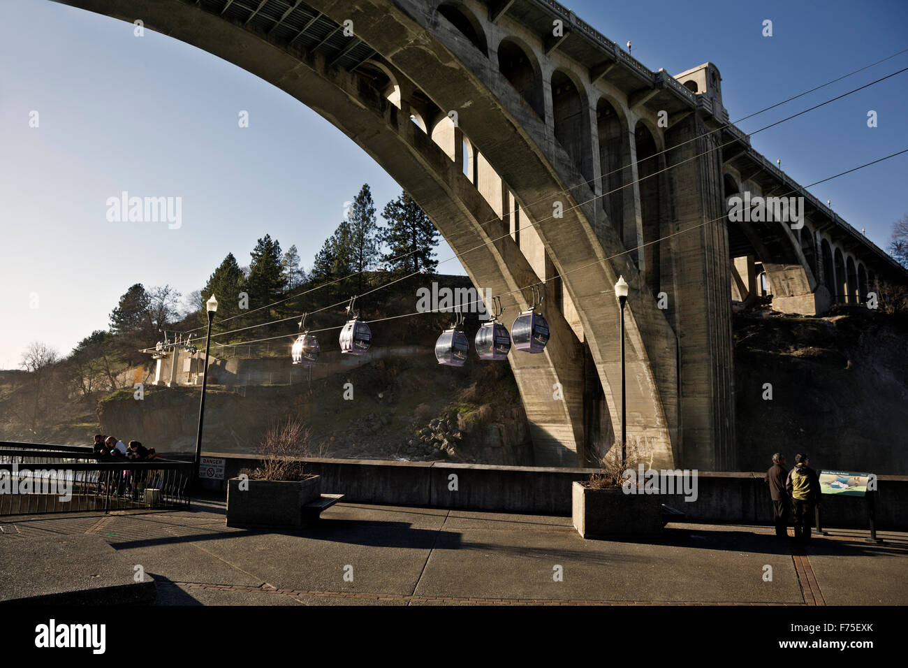 Skyride gondolas cross Spokane River directly below the waterfall then ...