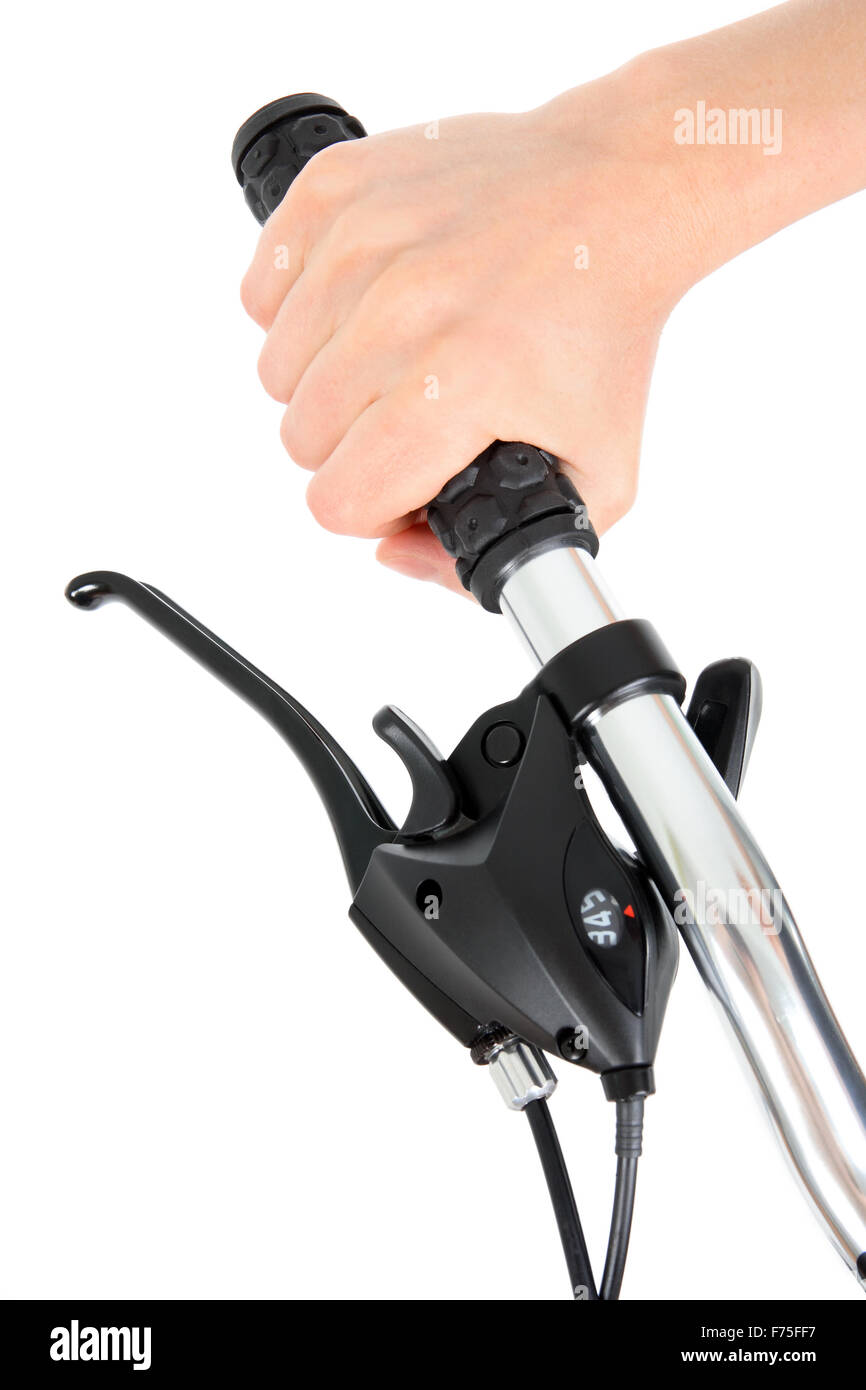 Hand holding bicycle handlebar Stock Photo - Alamy