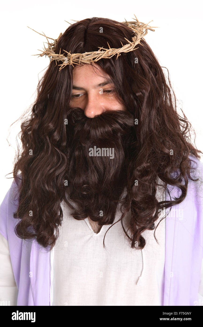 Jesus wearing crown of thorns Stock Photo - Alamy