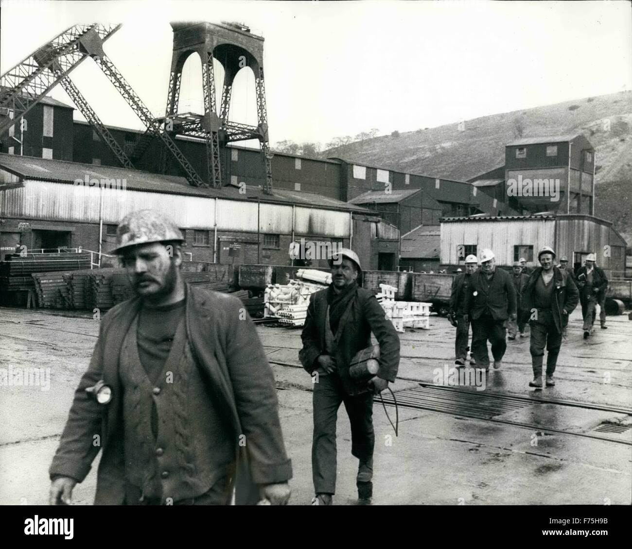 1972 - Miners leaves the pit head after completing their shift at the ...