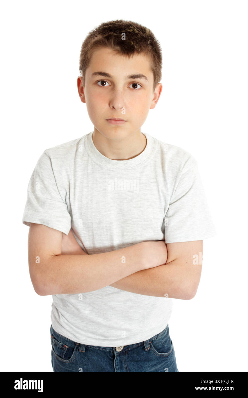 Boy child arms crossed Stock Photo - Alamy