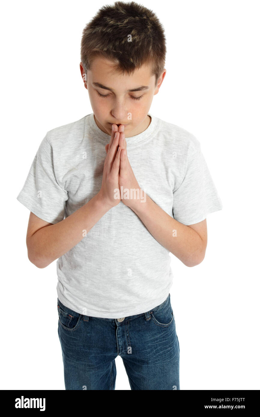 Spiritual boy praying Stock Photo - Alamy