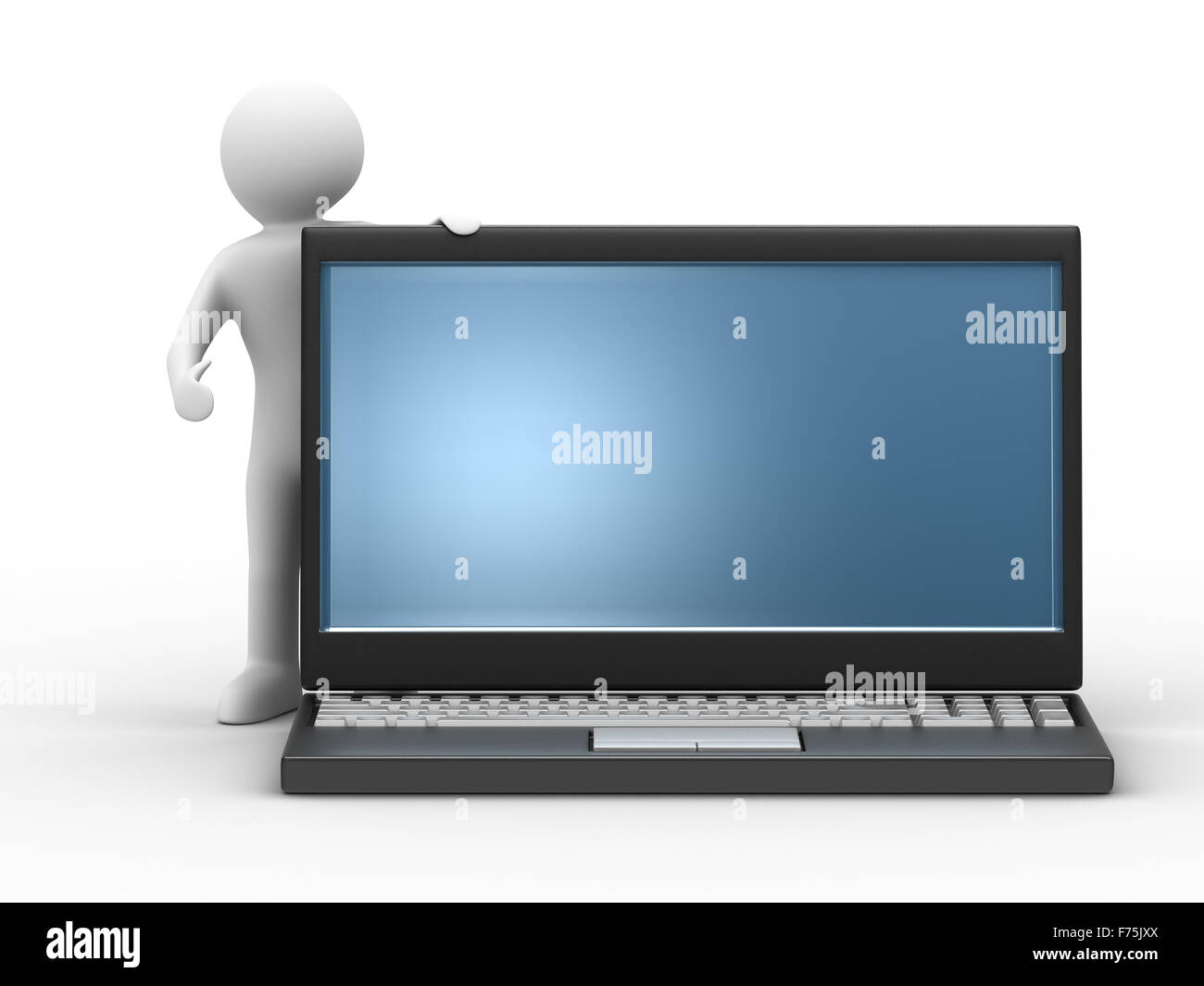 man and laptop on white background. Isolated 3D image Stock Photo - Alamy
