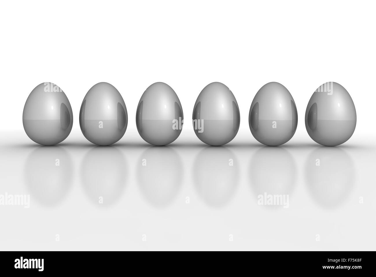 Six Grey Metallic Eggs in a Line Stock Photo - Alamy