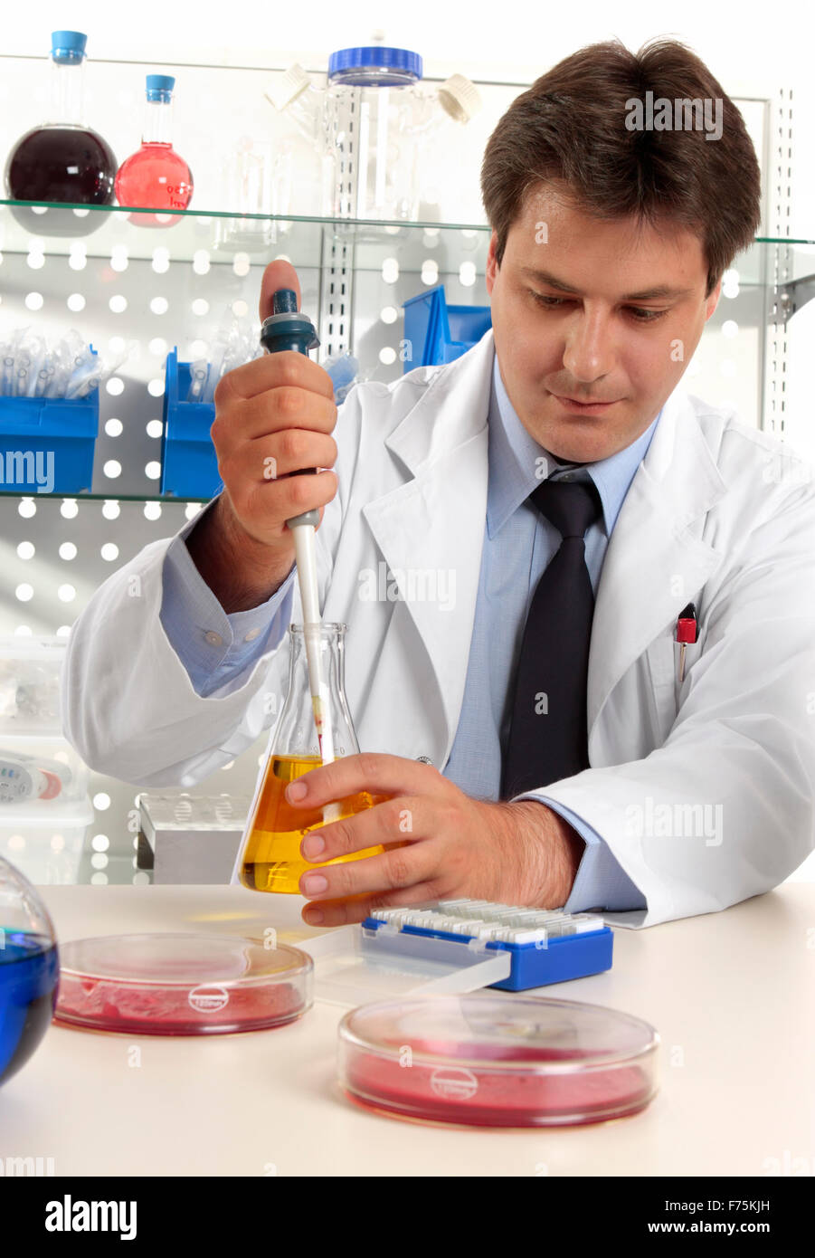 Scientist taking sample with pipette Stock Photo - Alamy