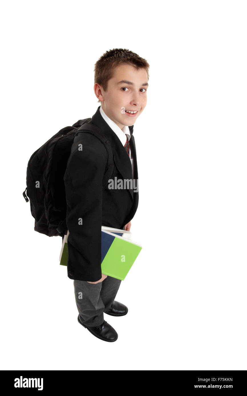 High school boy with backpack bag Stock Photo - Alamy