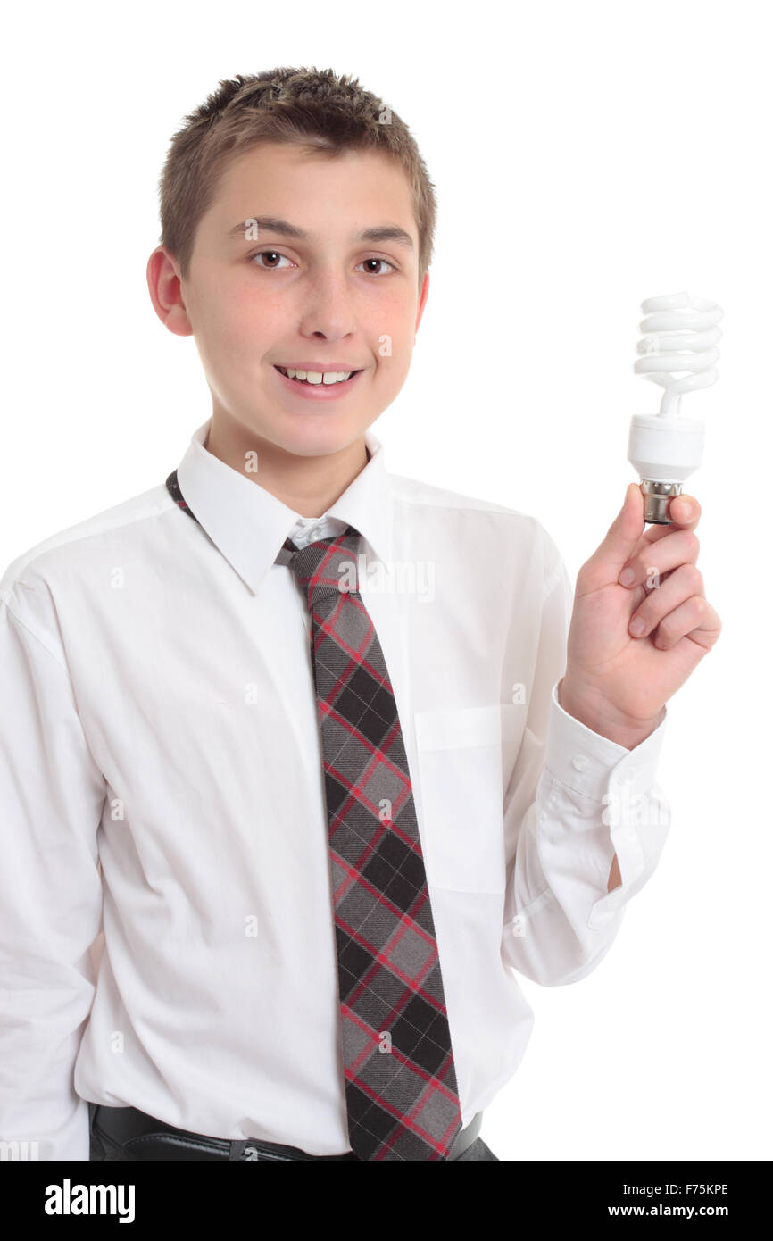 Student holding eco friendly light bulb Stock Photo - Alamy