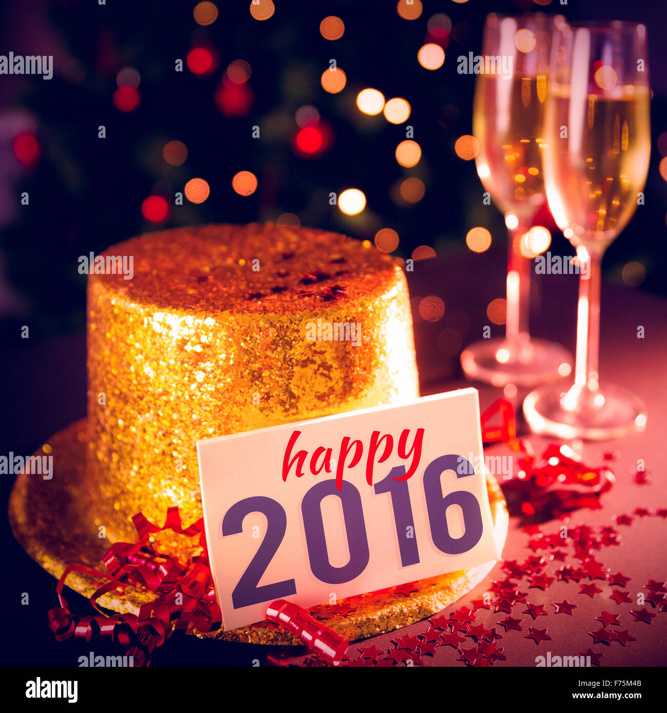 Table at new years eve celebration Stock Photo - Alamy