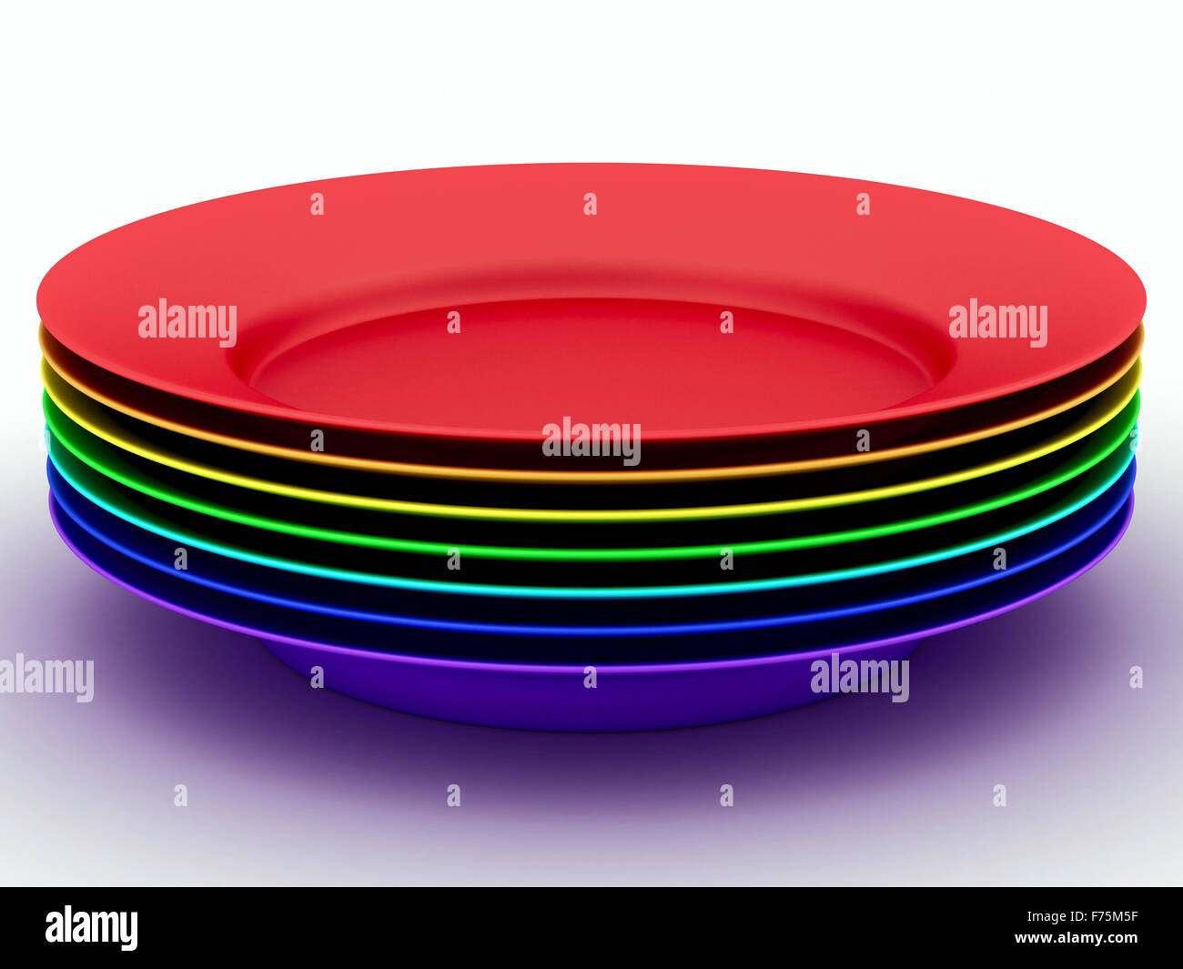 Set of plates in colours a rainbow. 3D image Stock Photo - Alamy