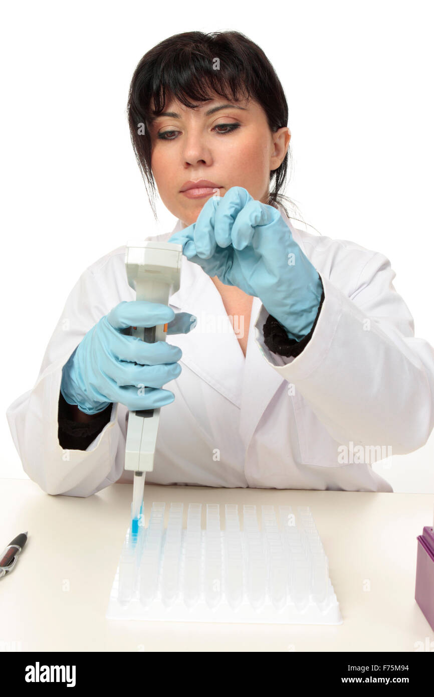 Scientist working with pipette Stock Photo - Alamy
