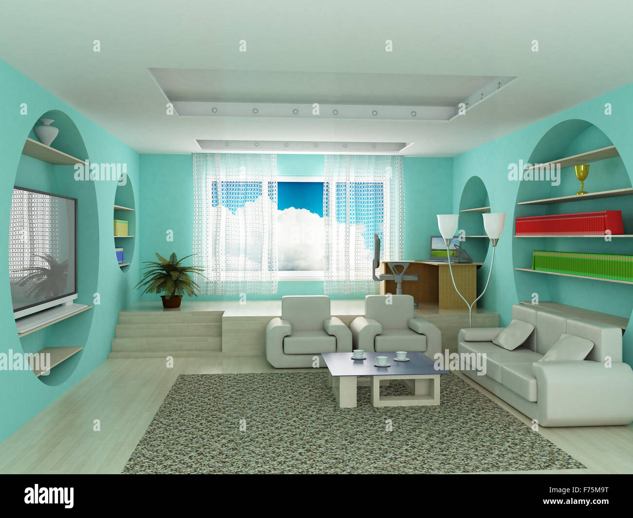 Interior of a living room. 3D image Stock Photo - Alamy