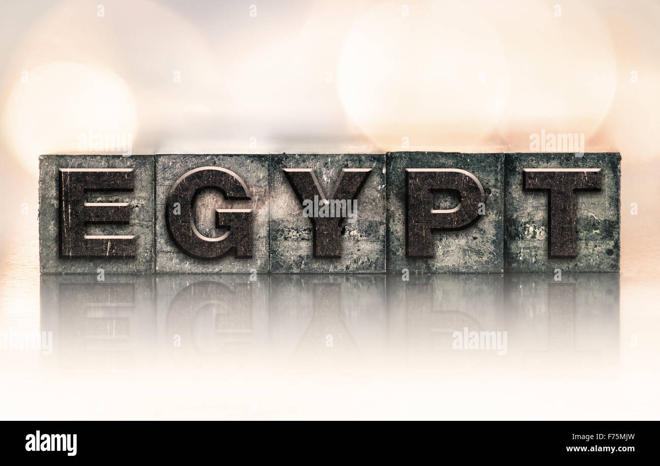 The word "EGYPT" written in vintage ink stained letterpress type Stock ...