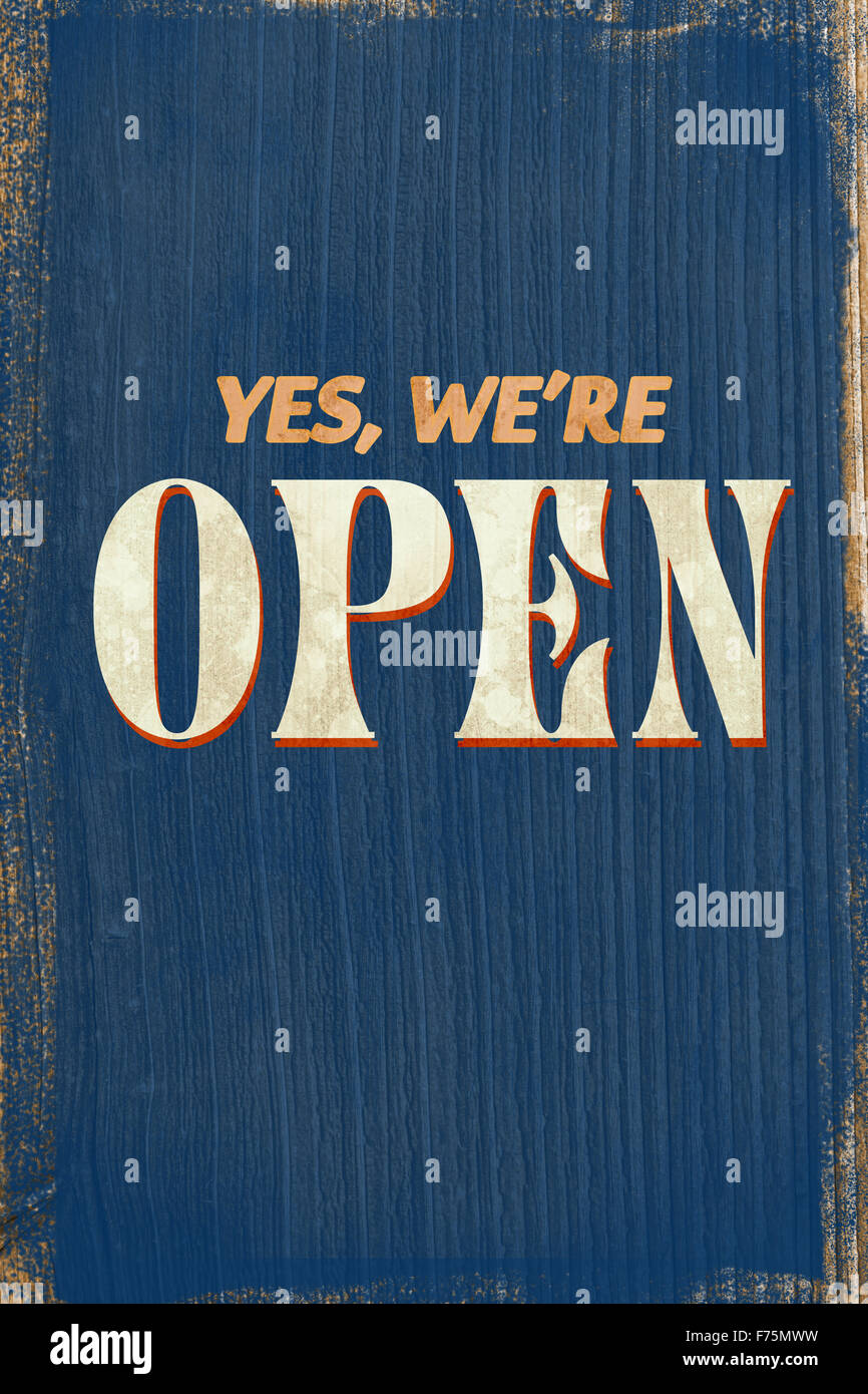 A Vintage blue open sign Stock Photo - Alamy
